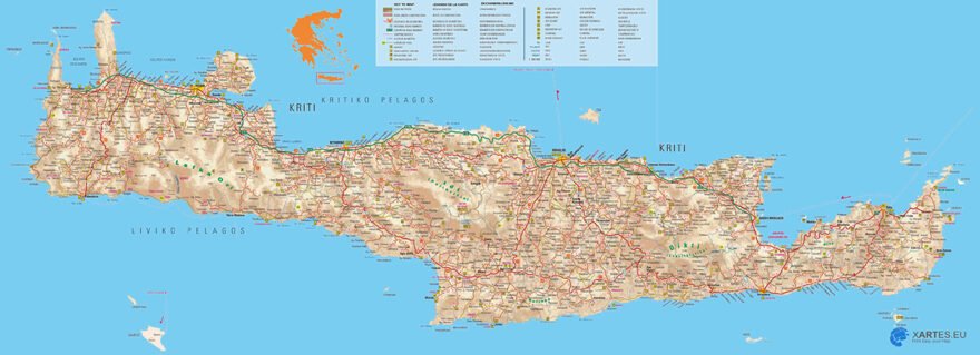 Χάρτης Κρήτης με Νομούς & Πόλεις - Χάρτες: